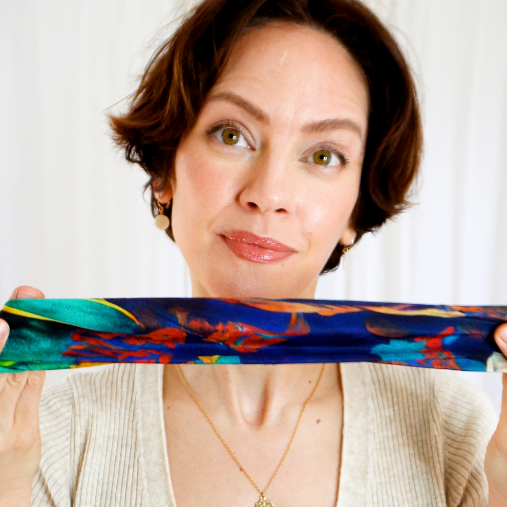 Sera 100% Silk Scarf | Luxurious Tropical Blues | 20" small square ...