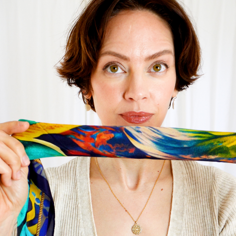 Sera 100% Silk Scarf | Luxurious Tropical Blues | 20" small square ...