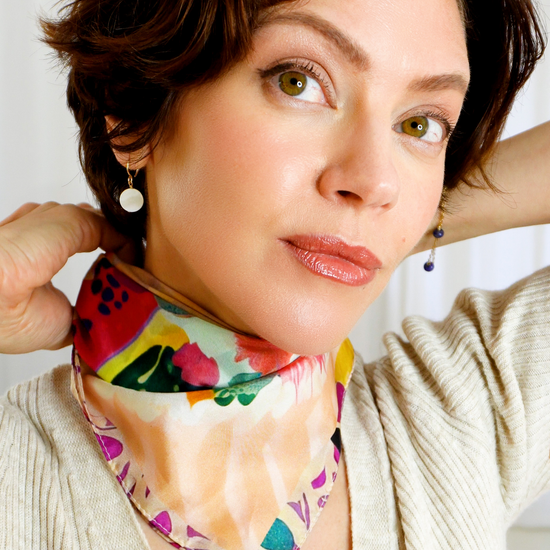 Ani 100% Silk Scarf | Pink and Green Desert Cactus | 20" small square ...