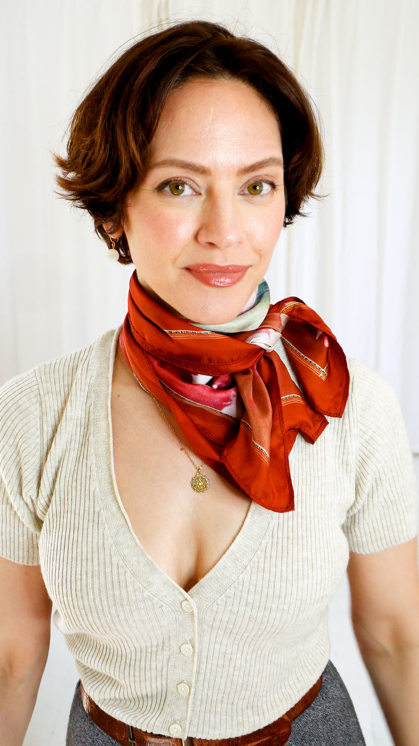 Mari 100% Red Floral Silk Scarf 30 inch – Haelix Designs