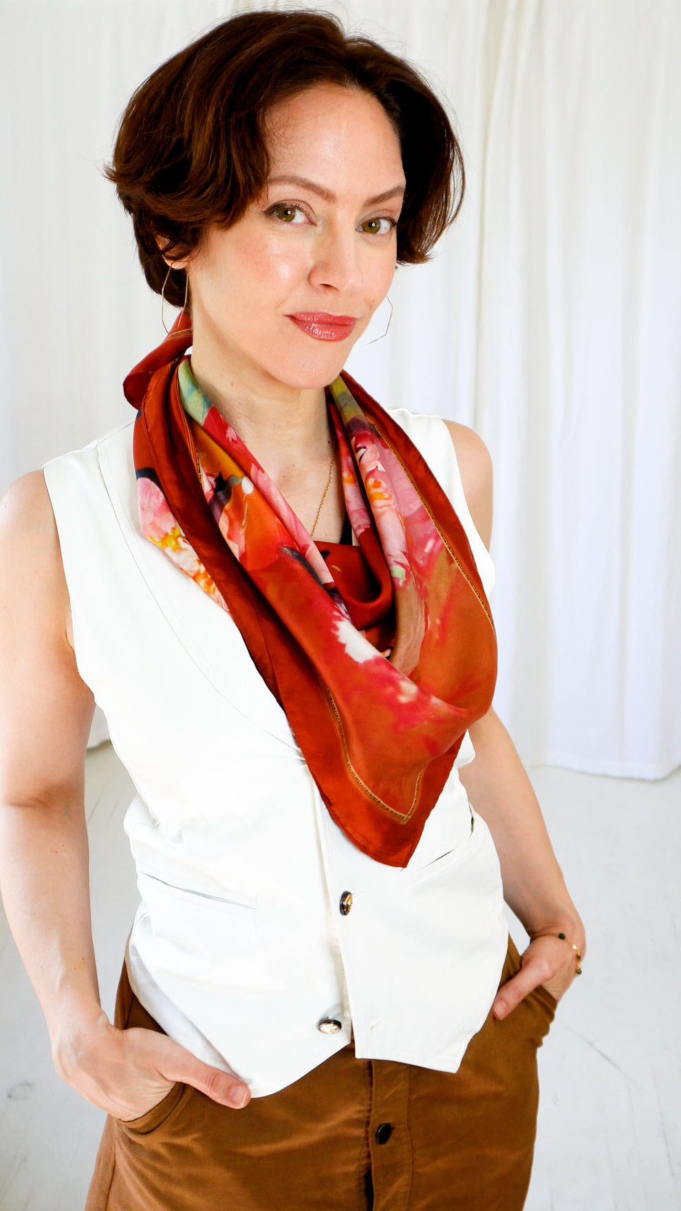 Mari 100% Red Floral Silk Scarf 30 inch – Haelix Designs